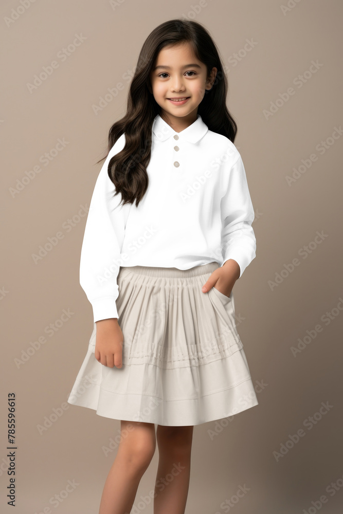PNG girl's long sleeve polo shirt mockup, transparent background Stock ...