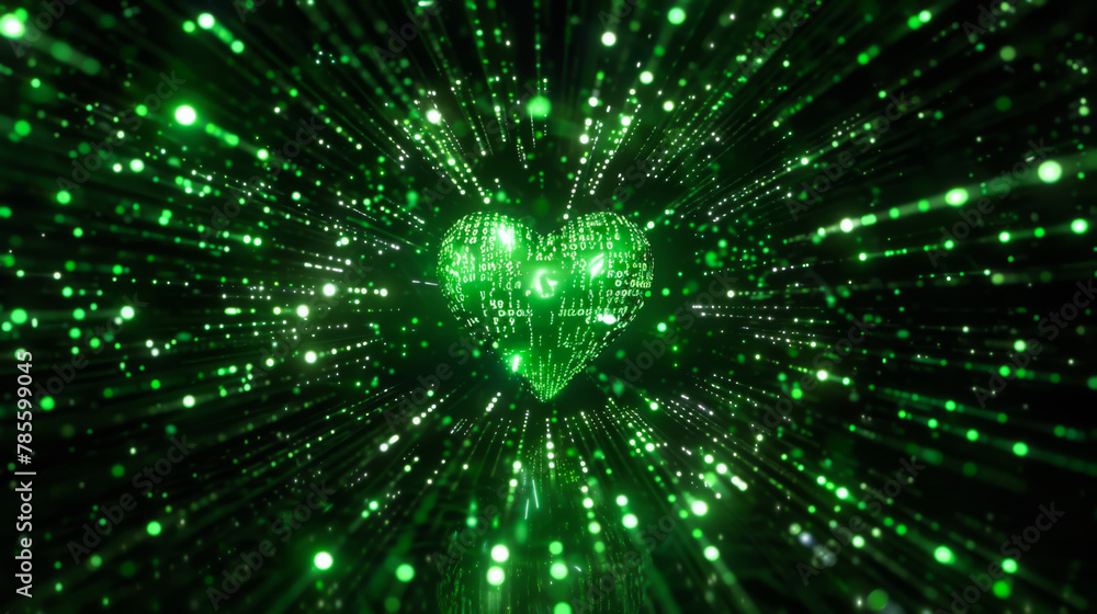 Cute heart enveloped in the iconic style of the matrix's falling green ...