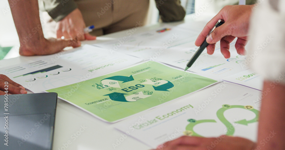 Closeup group Asia businesspeople talk ESG strategies risk management workshop, SDGs report ...