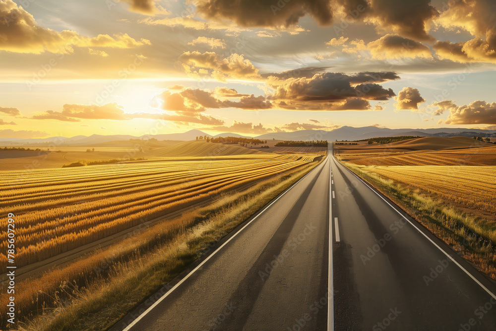 An empty straight speed. The high -speed highway passes through the ...
