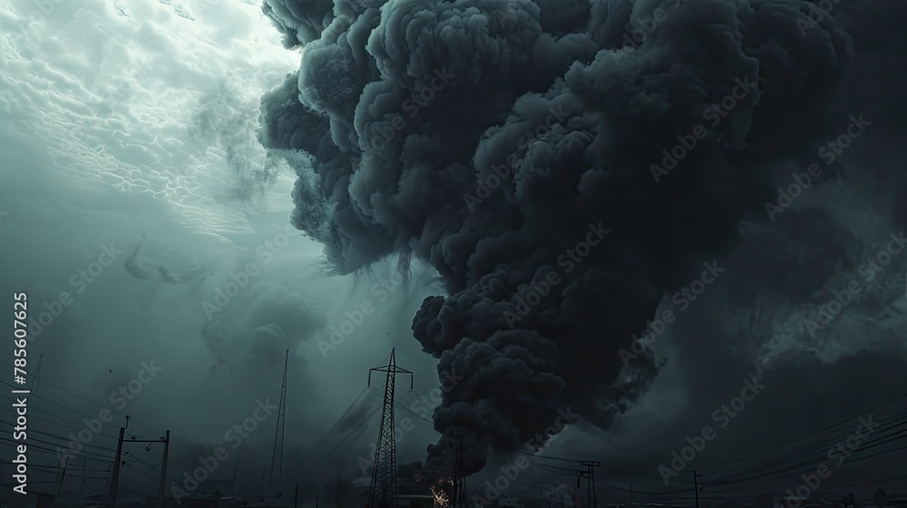 haunting reality of war with our painting depicting thick black smoke ...