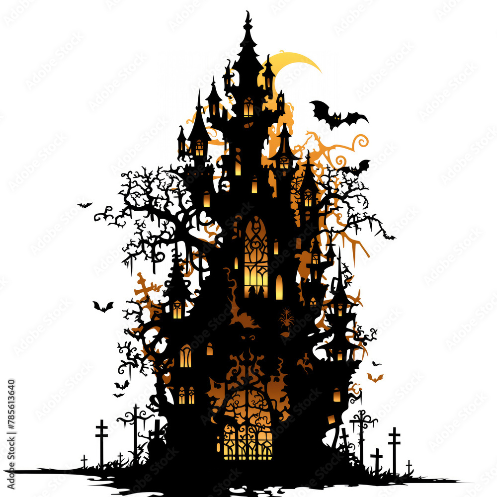 Castillo del terror, plantilla decorativa, siluetas terroríficas cruces ...