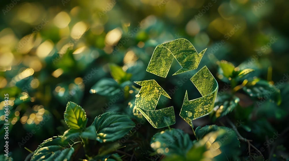 Sign Recycling hologram on a green background. Eco recycling green ...
