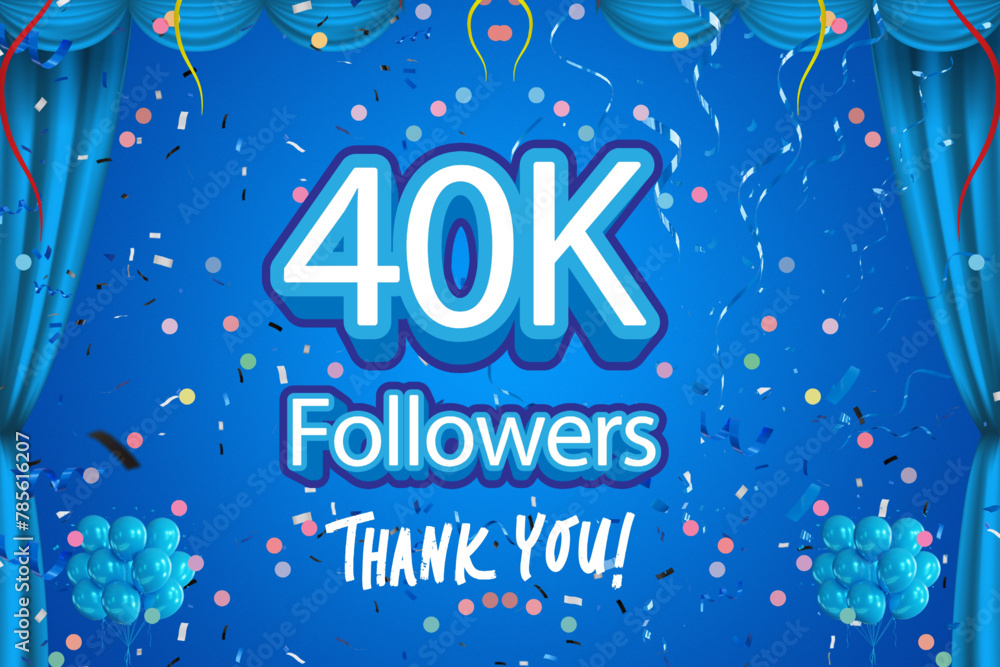 40K Followers Celebration: Gratitude in Blue Vector - Thank You Design ...