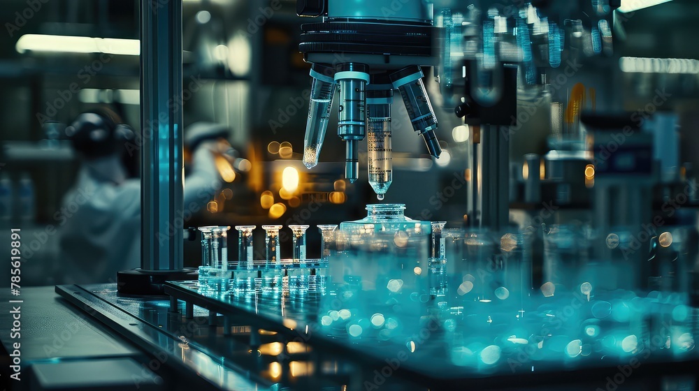 Robotic arm in lab adjusting components autonomously, decision-making based on real-time data ...