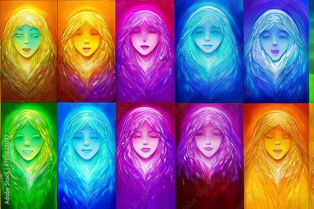 A collection of female portraits with a vibrant spectrum of colors ...
