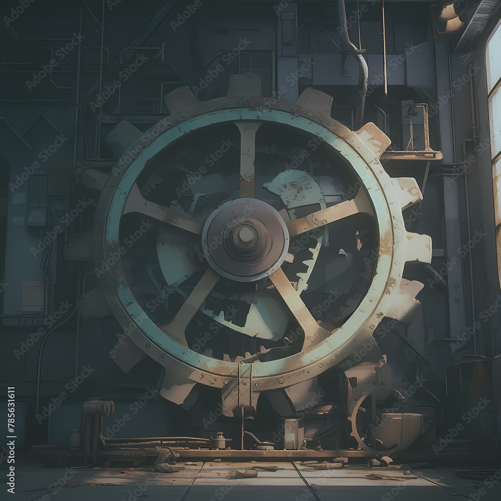 Industrial Elegance: A Photograph of an Ancient Machine Gear with Rust ...