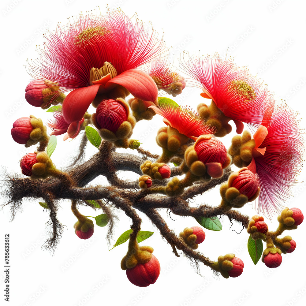 Hairy Keruing tree Is a plant with red flowers isolated on white ...