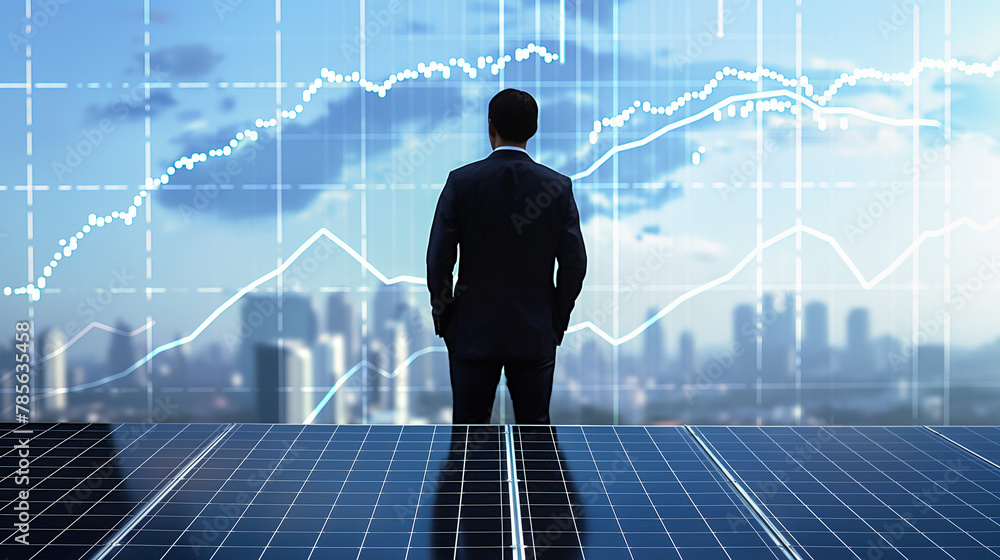 Photovoltaik und Solaranlage mit Person und Chart Entwicklung ...