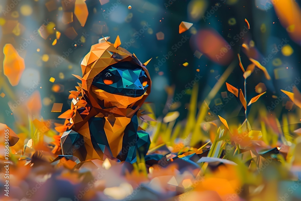 Cute Fire Salamander in Fantasy Hood Adorns Low Poly Forest with ...