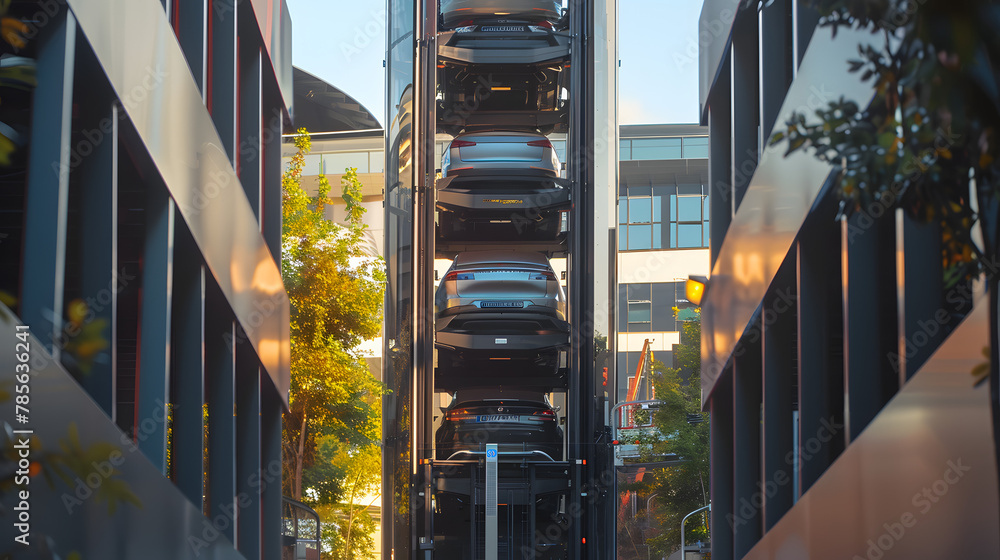 An automated vertical parking tower minimizing urban space usage and ...