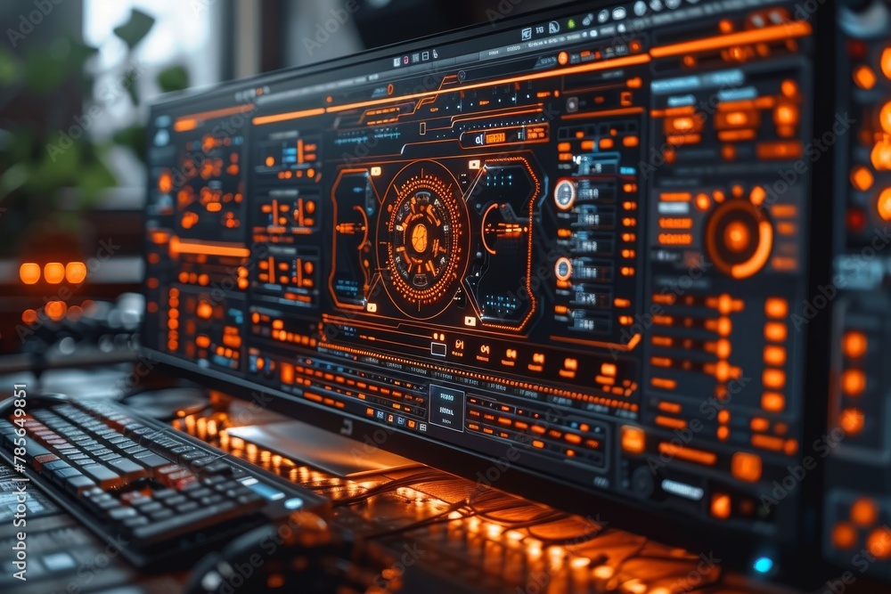 Featuring a futuristic sci-fi control panel, this image captures a high ...