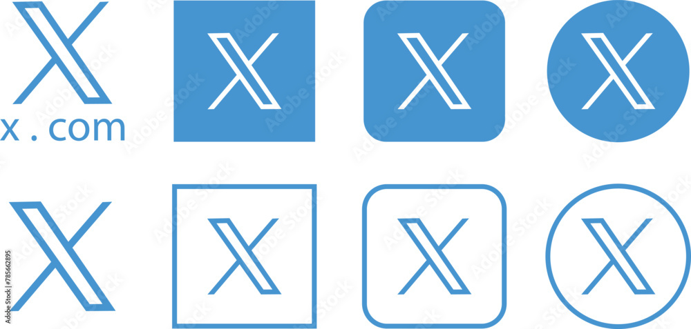 New Twitter x.com icon set blue. Popular social media button icon ...
