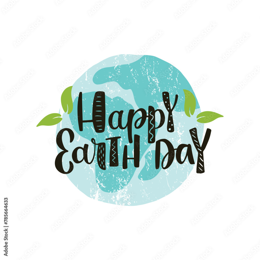 Happy earth day handwritten text. Poster design isolated on white ...