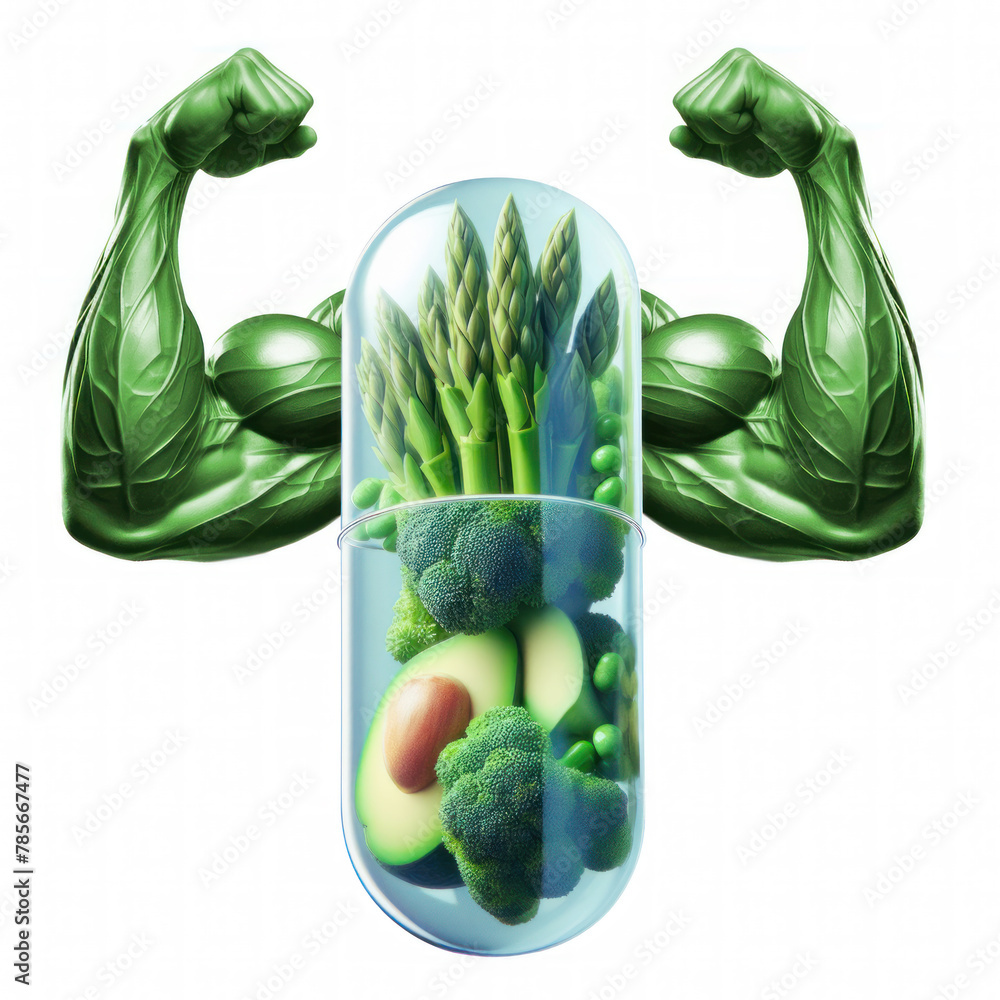 Vitamin dietary supplement as a two capsule with fruit, vegetables ...