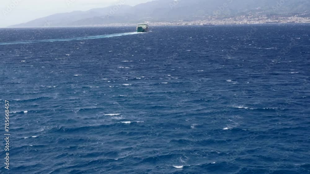 The ferry crosses the Strait of Messina. Sicily. Italy. Villa San ...
