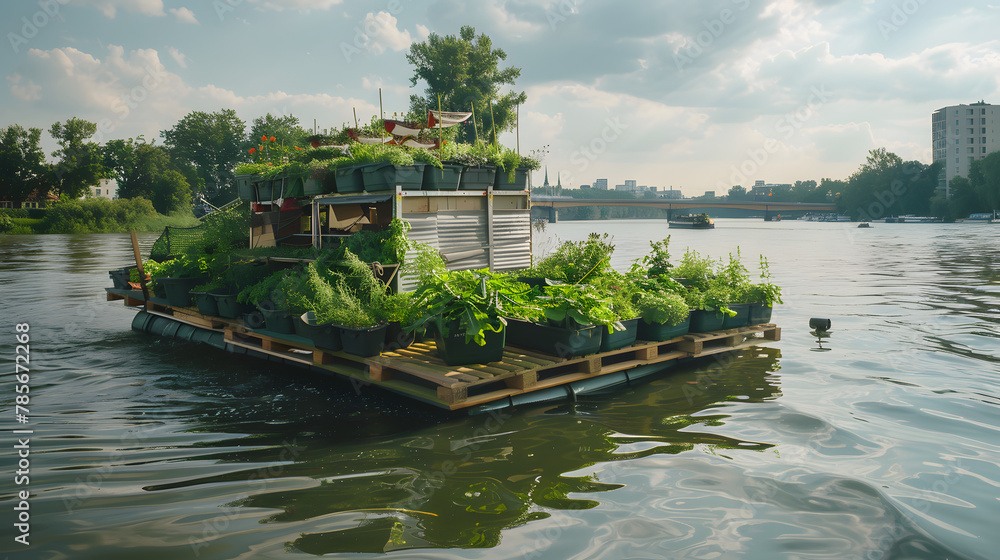 A floating agricultural lab on a river testing and demonstrating ...