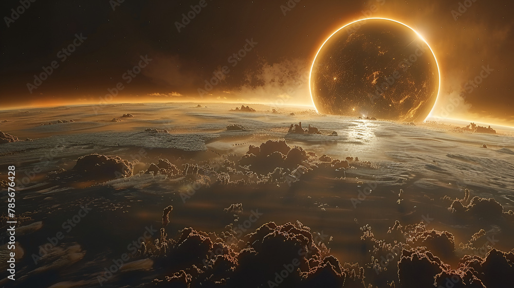 Space Solar Eclipse 3D Image, Solar Eclipse Artwork Stock Illustration ...