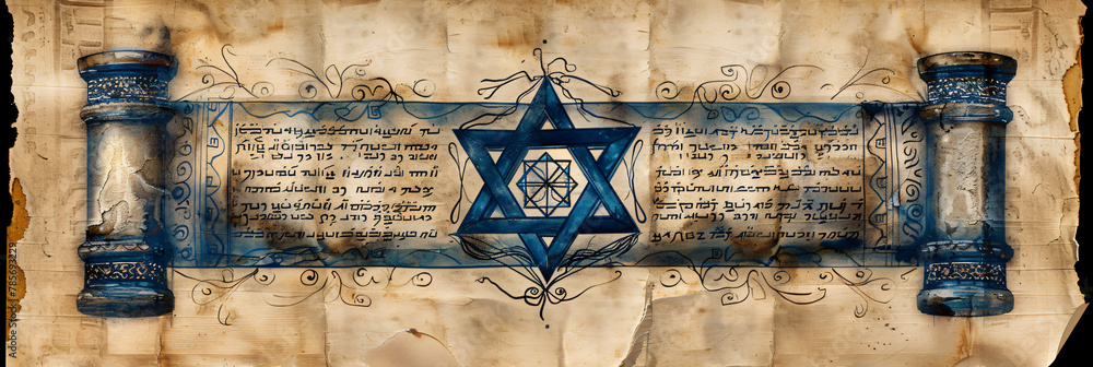 Old torah scroll with Star of David isolated on white background ...