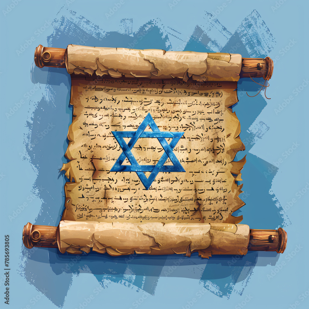 Old torah scroll with Star of David isolated on white background ...