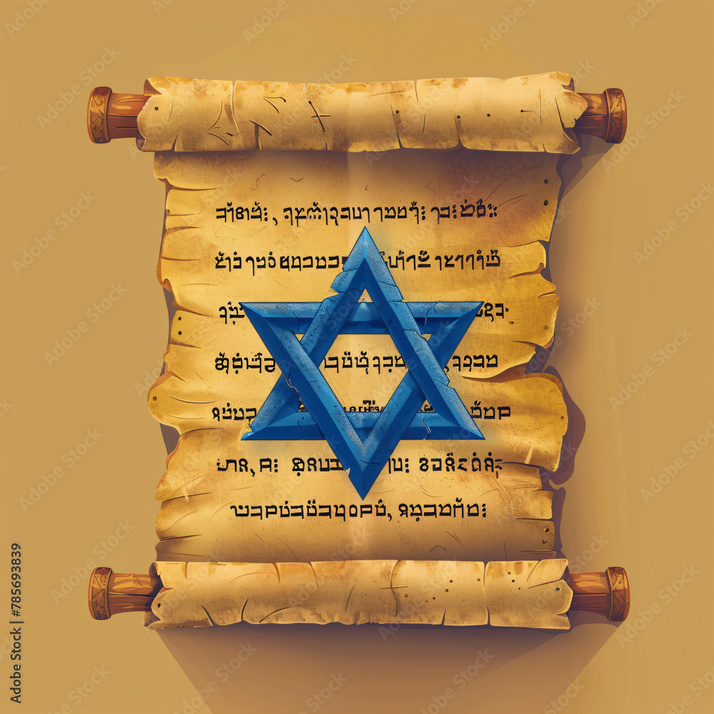 Old torah scroll with Star of David isolated on white background ...