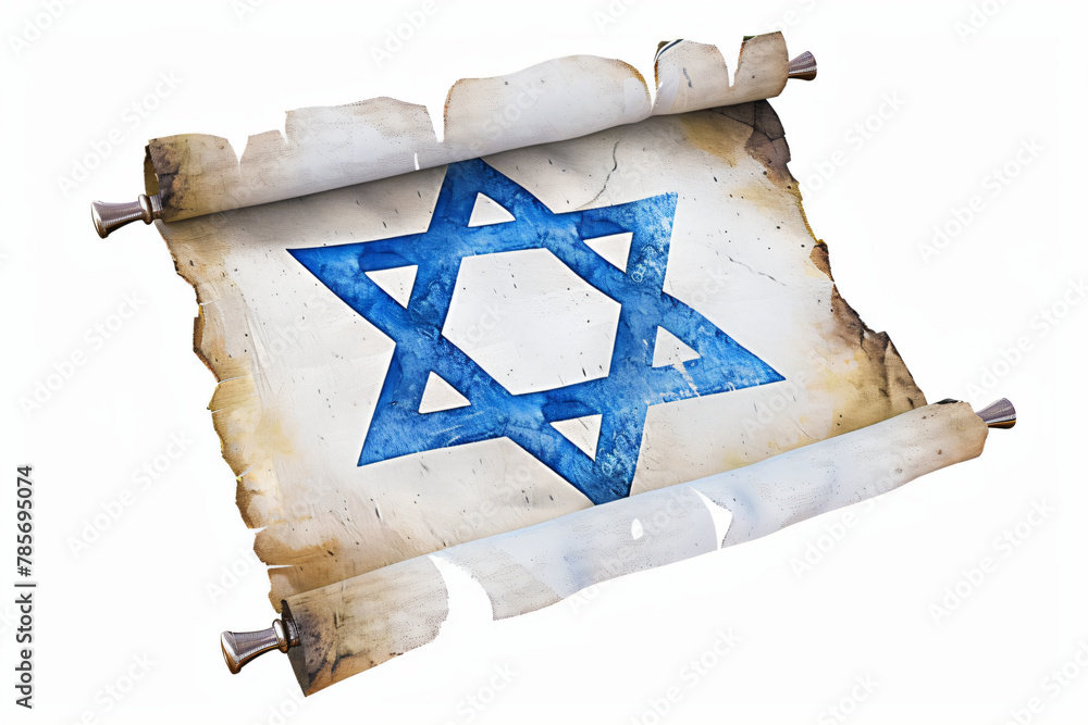 Old torah scroll with Star of David isolated on white background ...