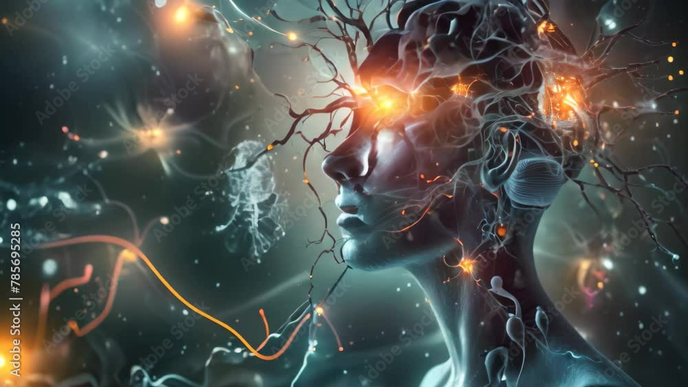 A photograph capturing a man whose head is adorned with multiple ...