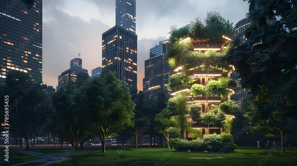 A high-density vertical farming tower in the heart of the city using ...