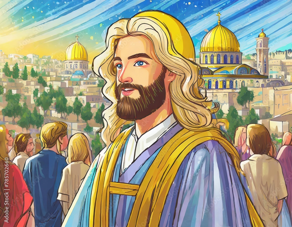 Jesus Christ praying people in front of the Jerusalem Temple, Bible ...