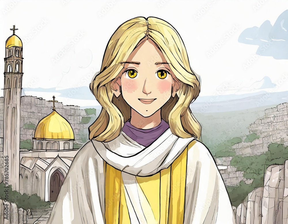 Jesus Christ in anime style in front of the Jerusalem Temple, Bible ...