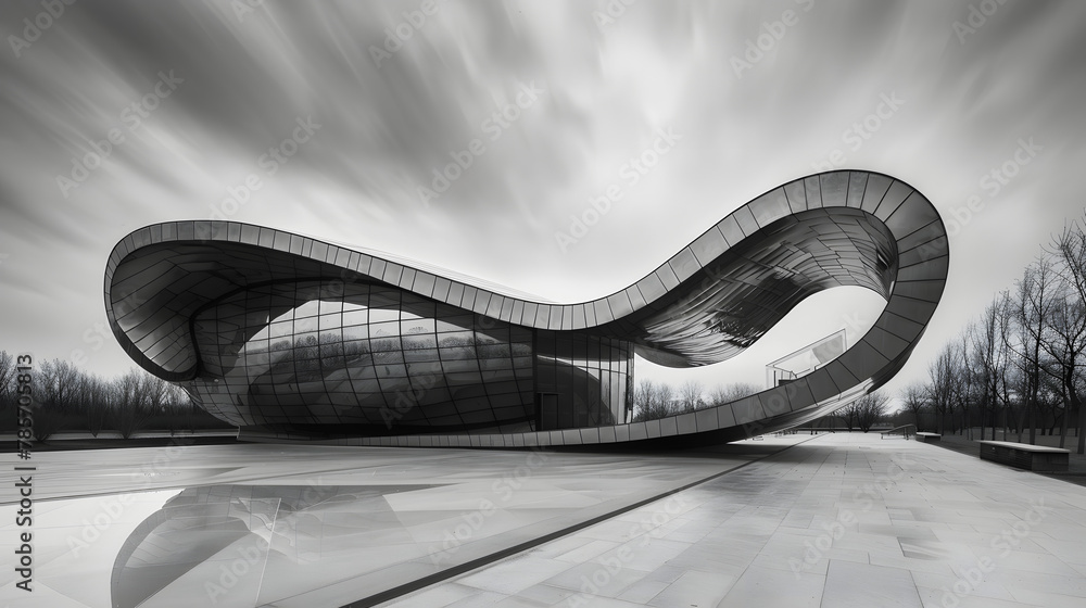 A sculptural museum building that mimics the flow of water featuring an ...