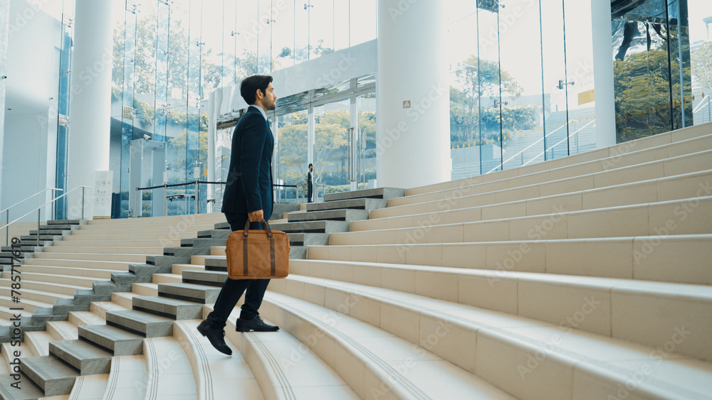 Professional business man going up the stairs. Successful man going up ...