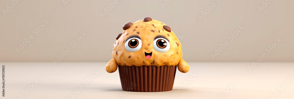 Horizontal banner with Funny cupcake. Overcooked cinnamon and sugar ...