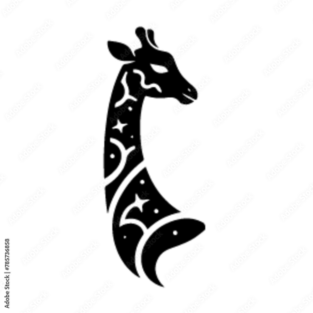 minimal giraffe tattoo vector art illustration black color, white ...