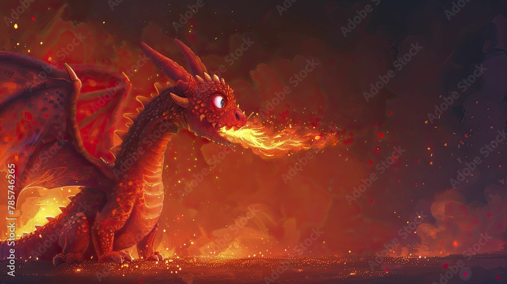 An enchanting scene unfolds as an animated dragon exhales flames ...