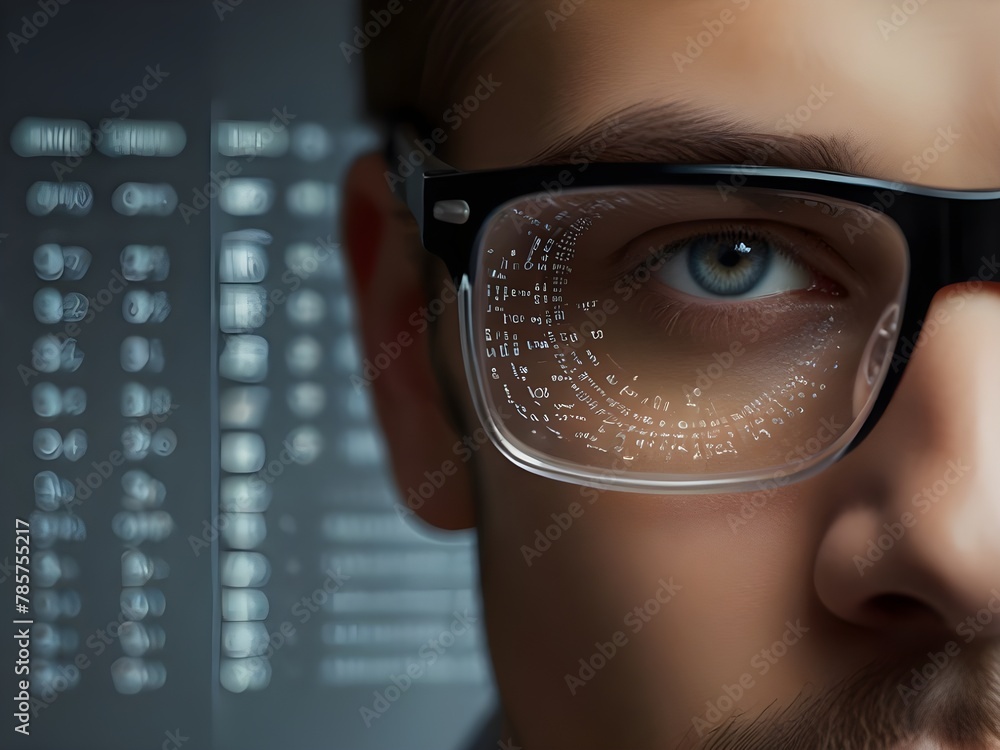 "Data Reflection: Eyeglasses on Man's Face, Fusion of Computer Programming, Big Data Analysis ...