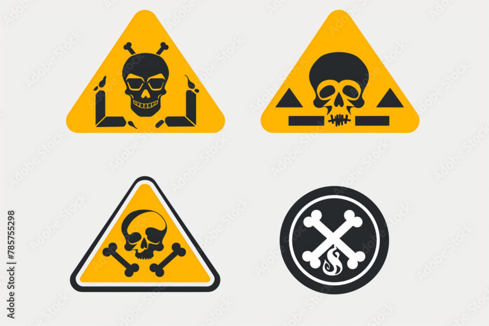 Danger, warning sign icon set. Poison, toxic, biohazard caution sign ...