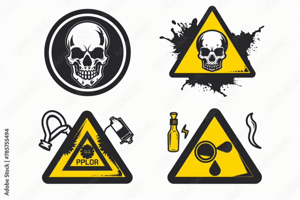 Danger, warning sign icon set. Poison, toxic, biohazard caution sign ...