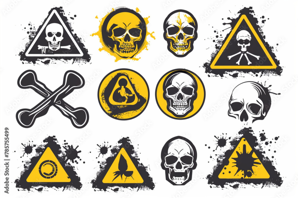 Danger, warning sign icon set. Poison, toxic, biohazard caution sign ...