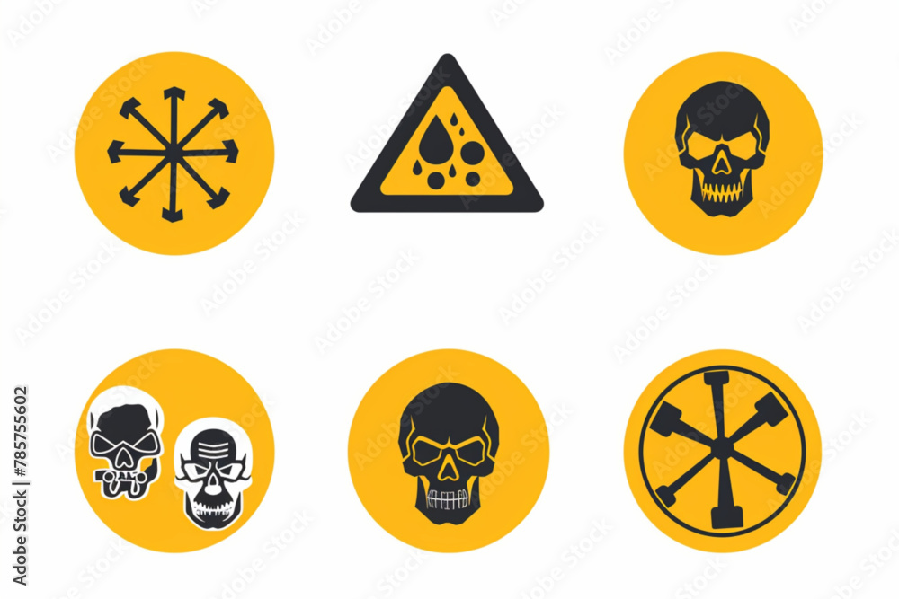 Danger, warning sign icon set. Poison, toxic, biohazard caution sign ...