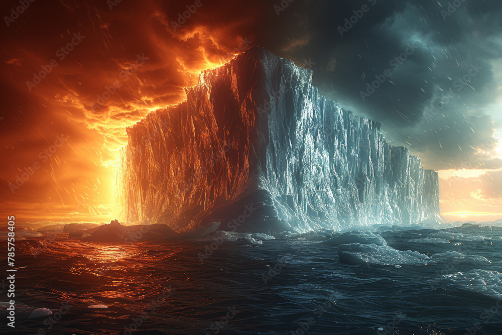 The clash between a heatwave and an iceberg, illustrating the collision ...