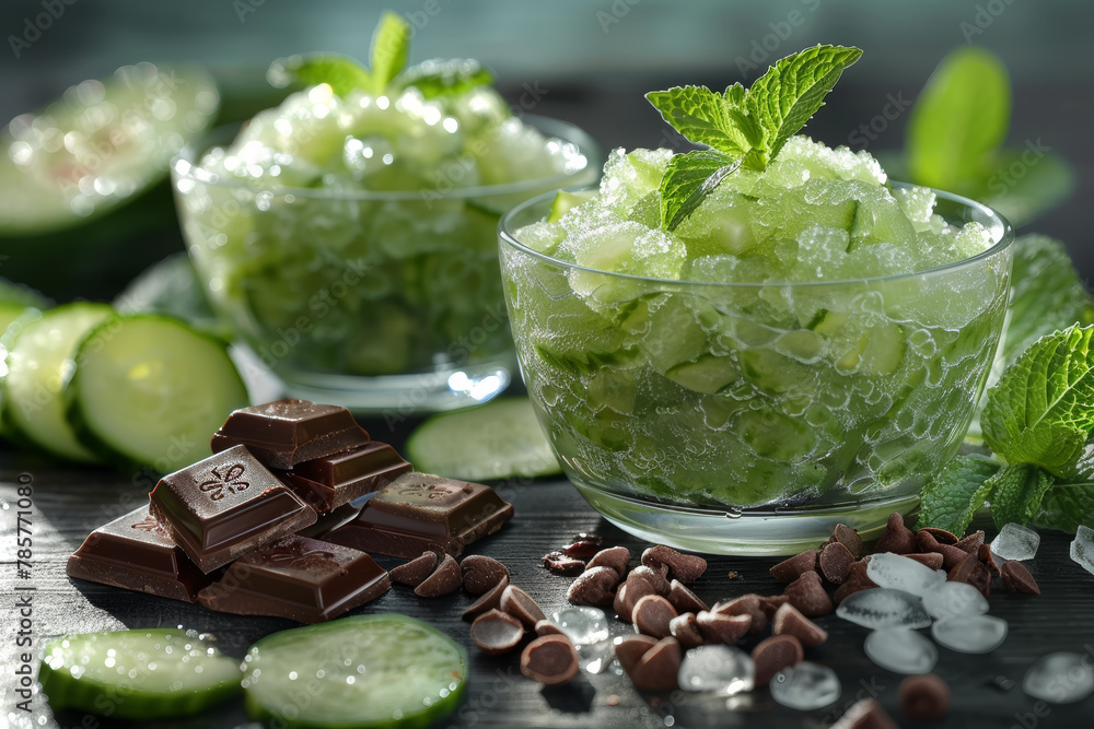 A refreshing mint and cucumber granita served with a side of bitter ...