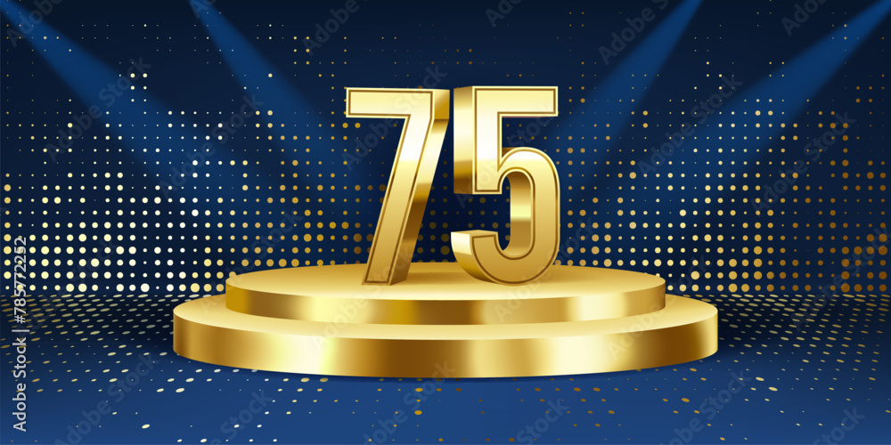 75th Year anniversary celebration background. Golden 3D numbers on a ...