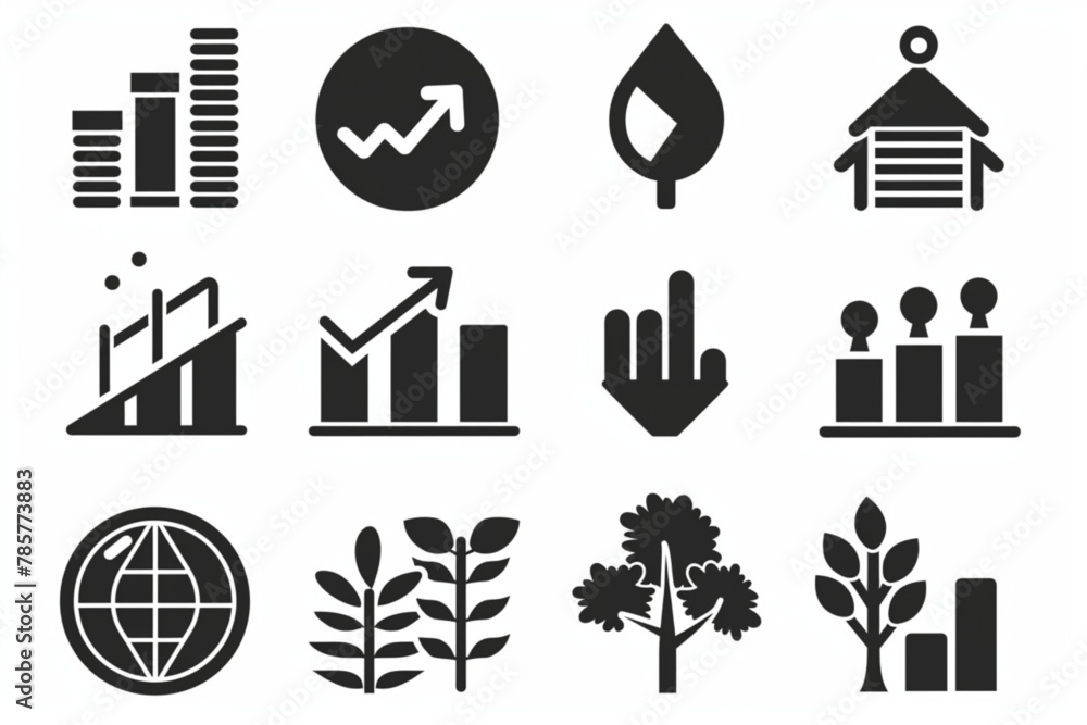 Growth icon set. Containing performance, gain, improvement, grow, chart ...