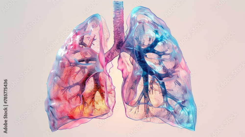 3D visualization of lungs breathing, showcasing respiratory health and ...