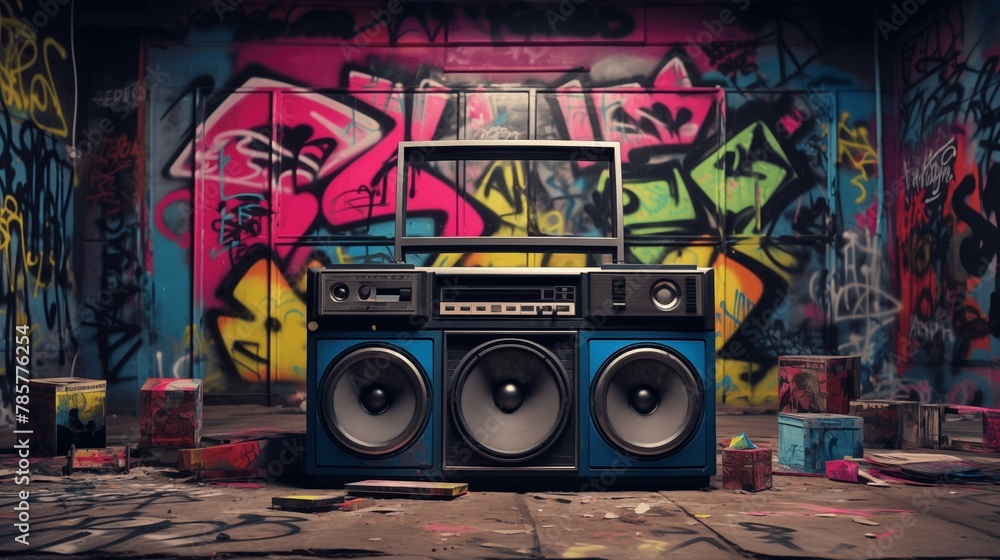 Retro old design ghetto blaster boombox radio cassette tape recorder ...