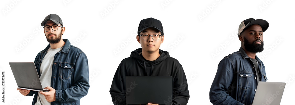 Assortment of male computer programmers with half-body portraits and ...