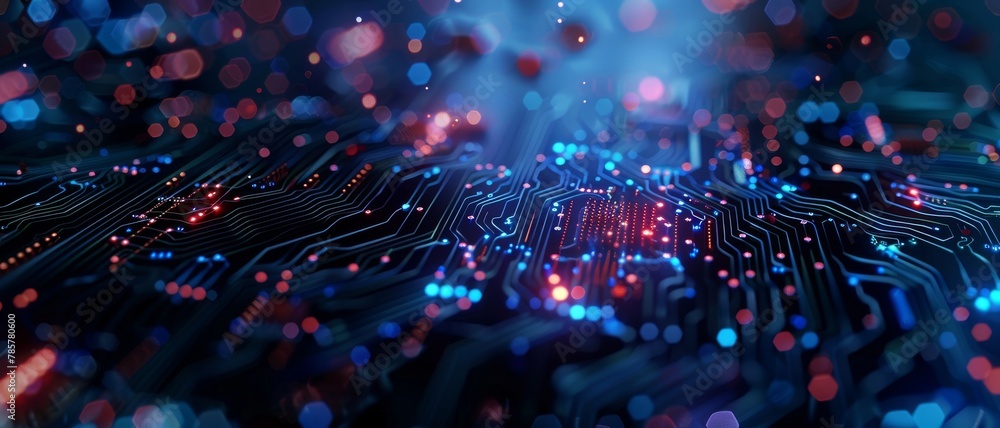 Abstract technology background of a computer system with processor and electronic circuit ...