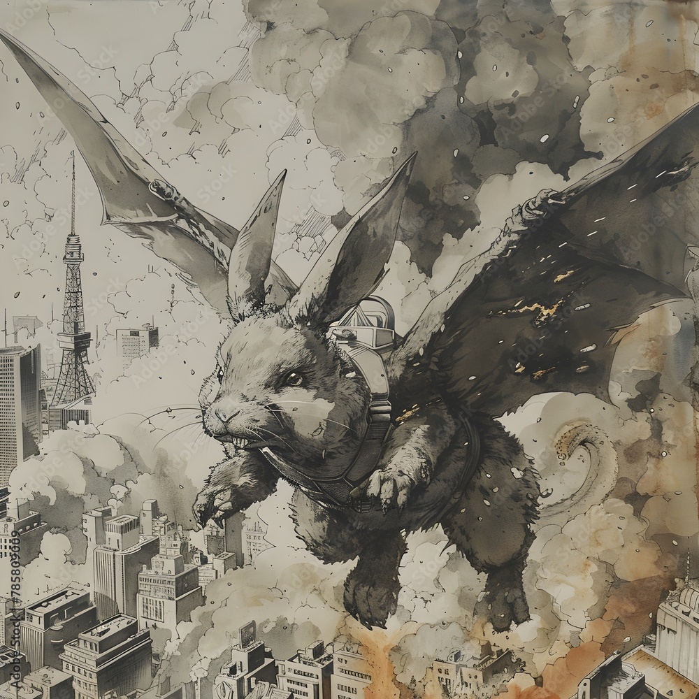 Bat winged Rabbit Kaiju Unleashes Fiery Destruction Upon Tokyo Skyline ...