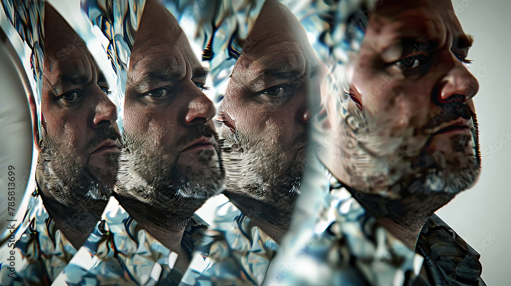 Reflective Mirage: Man with a Dress of Mirrors, Blending into Mirrored ...